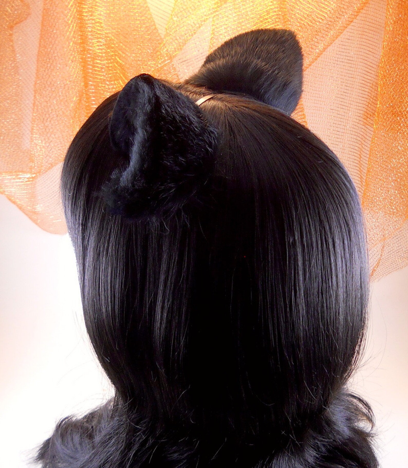Fluffy Black Cat Ears Fur Leather/ Realistic Cosplay Kitten Pet Play ...