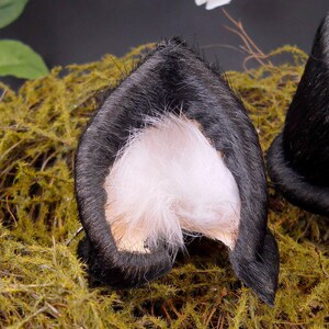 Sleek Black Cat Ears Fur Puffs Leather/ Realistic Cosplay Kitten Pet ...