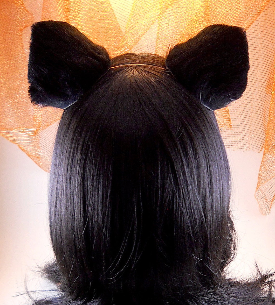Fluffy Black Cat Ears Fur Leather/ Realistic Cosplay Kitten Pet Play ...