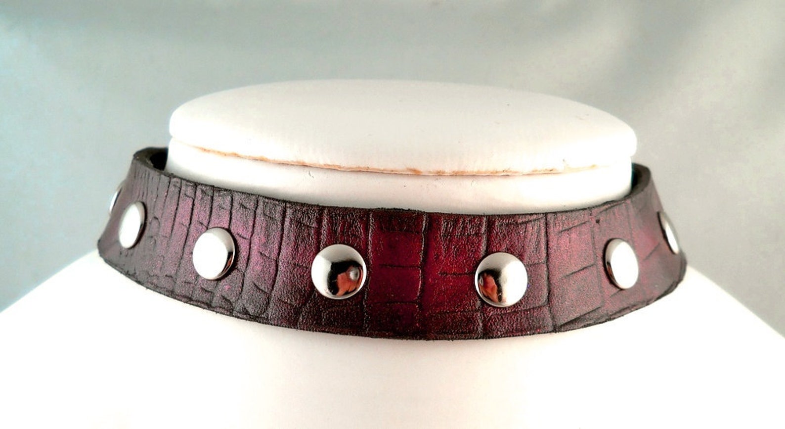 Shimmering Black Cherry With Silver Studs Leather Collar Choker ...