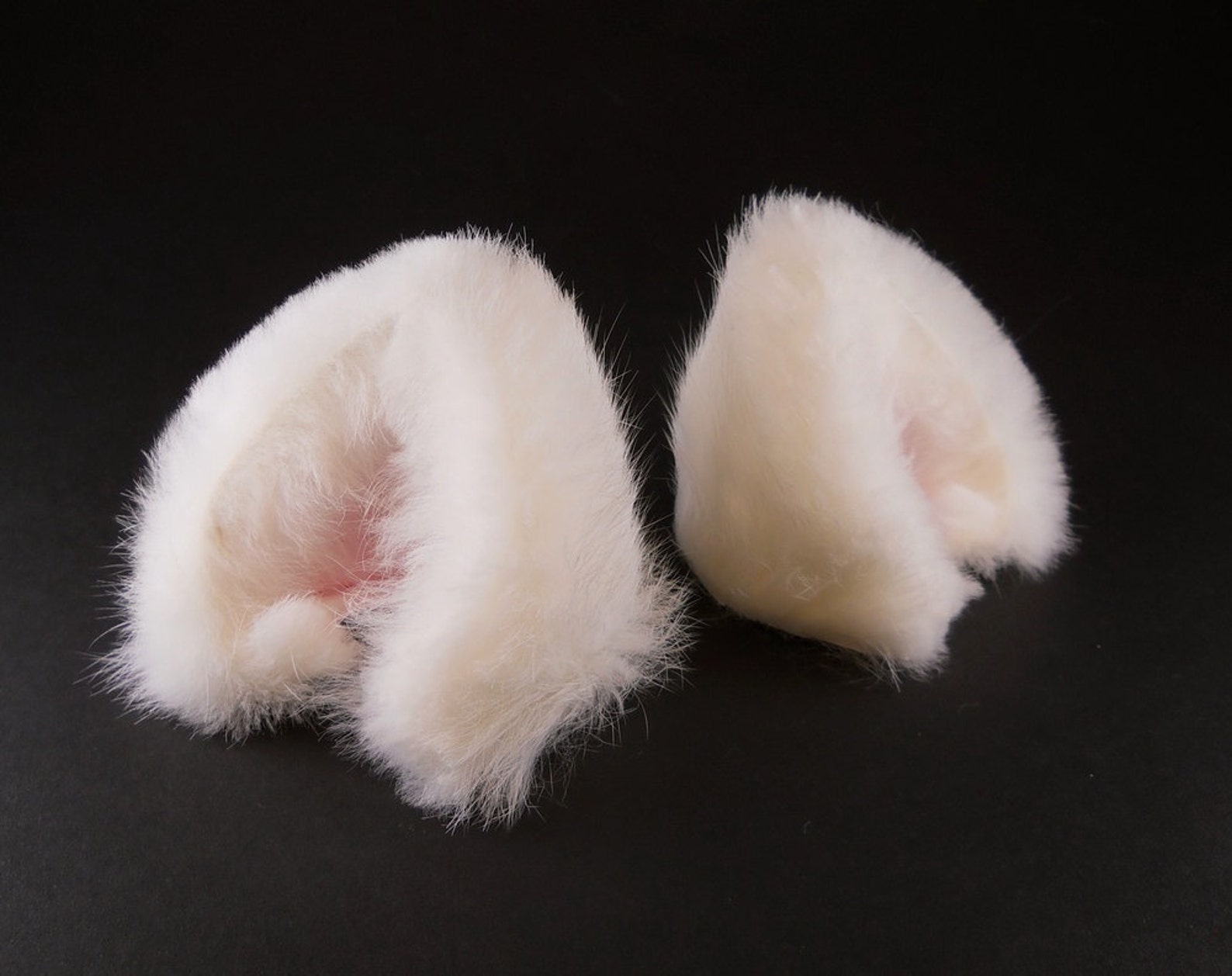 Fluffy White Cat Ears Fur Leather Realistic Cosplay Kitten Pet Play ...