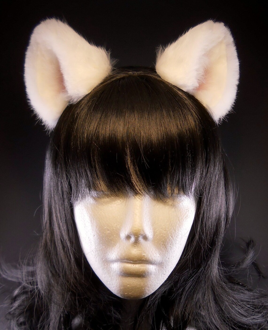 Fluffy White Cat Ears Fur Leather Realistic Cosplay Kitten Pet Play ...