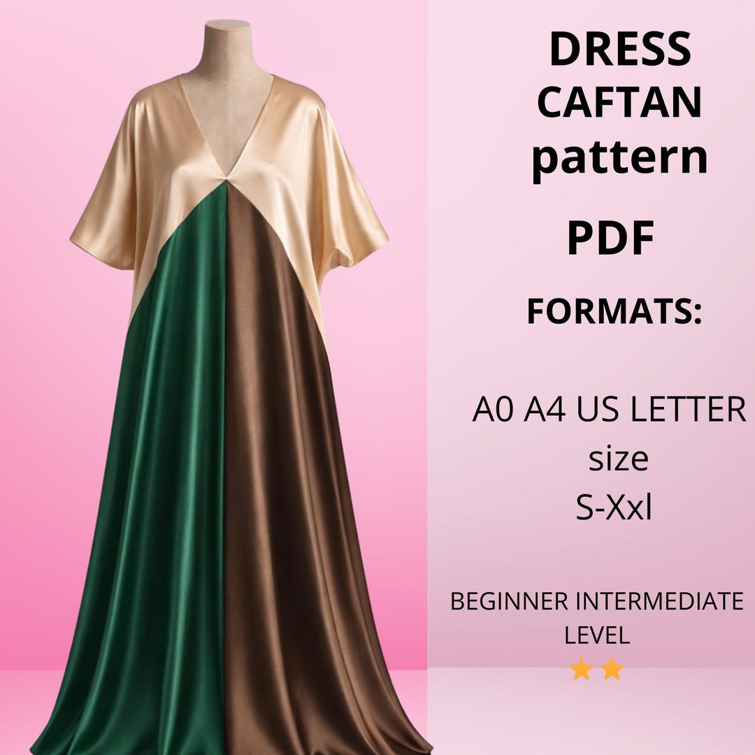 Kaftan Dress Sewing Pattern Geometric Color-block | PDF Digital PDF ...