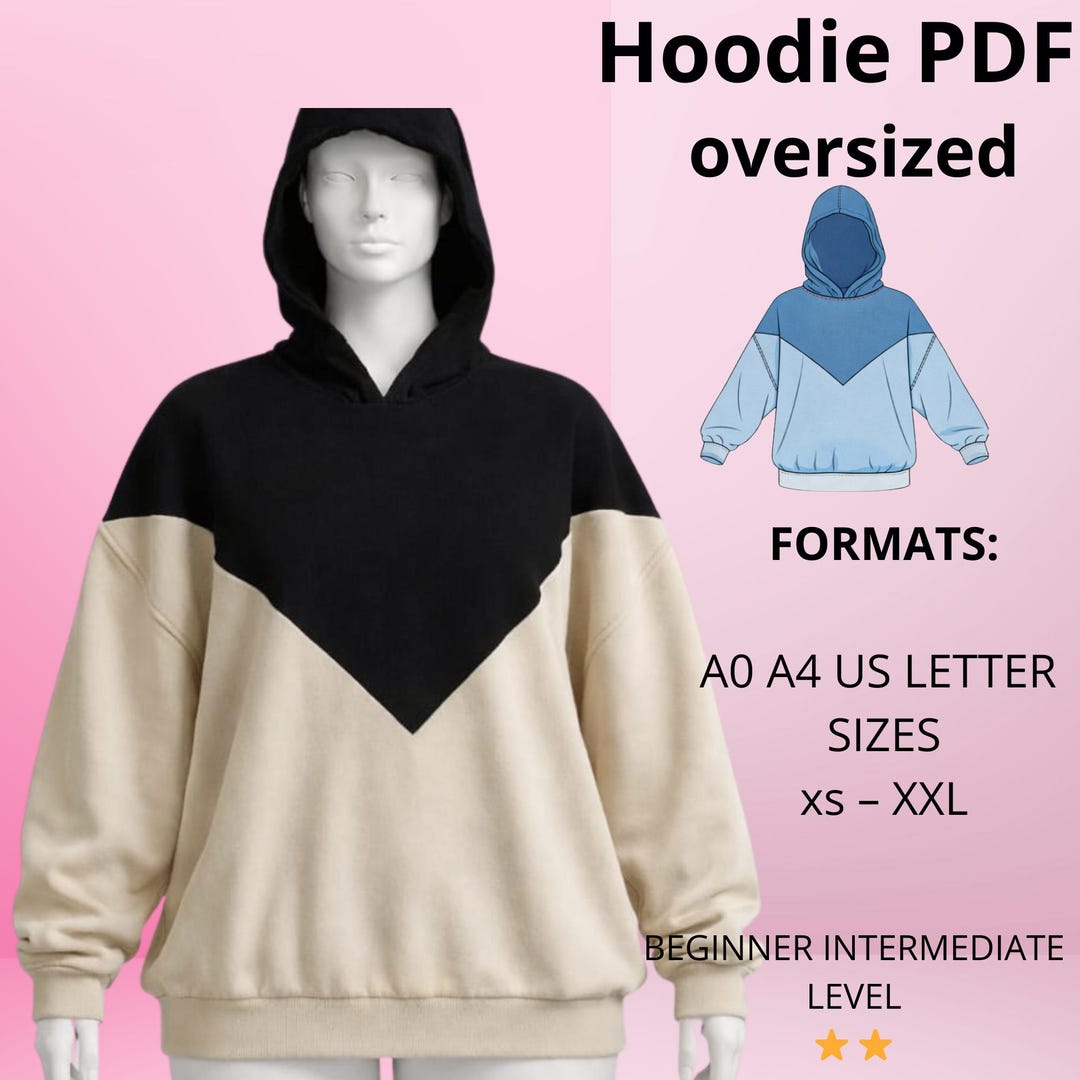 Pattern Hoodie Oversized Pattern Sewing : Sweatshirt Unisex PDF ( Xs ...
