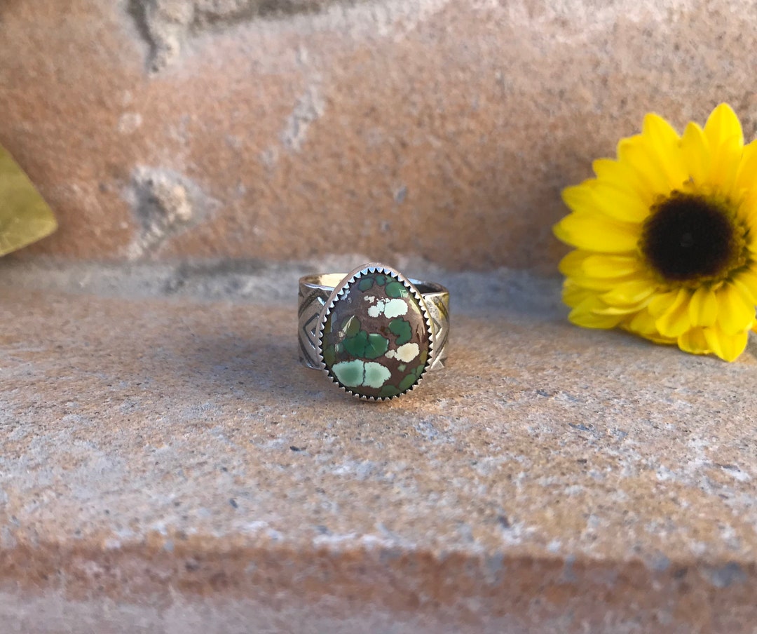 Multi Colored Green Brown Webbed Turquoise Freeform Ring on Roller ...