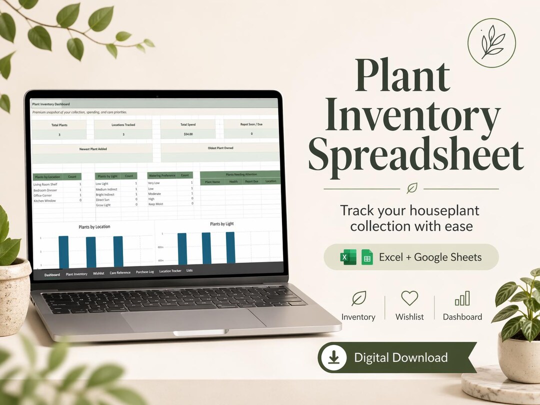 Plant Inventory Spreadsheet, Houseplant Collection Tracker, Indoor ...