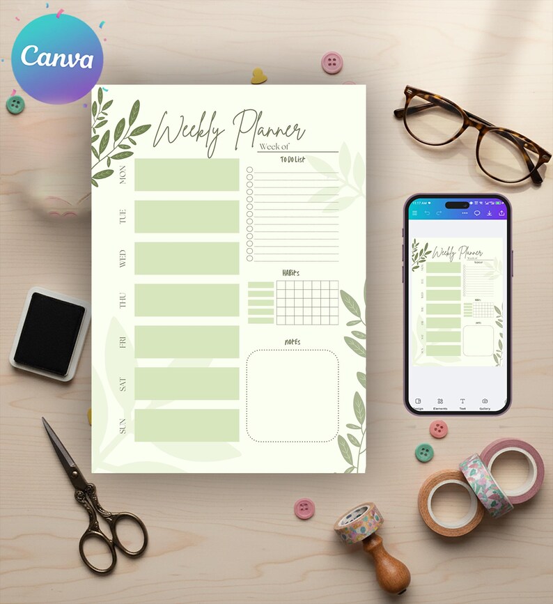 Editable Weekly Planner Template: Printable Productivity Organizer ...