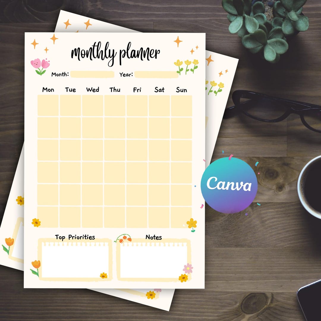 Monthly Planner Template: Editable Productivity Organizer, Digital ...