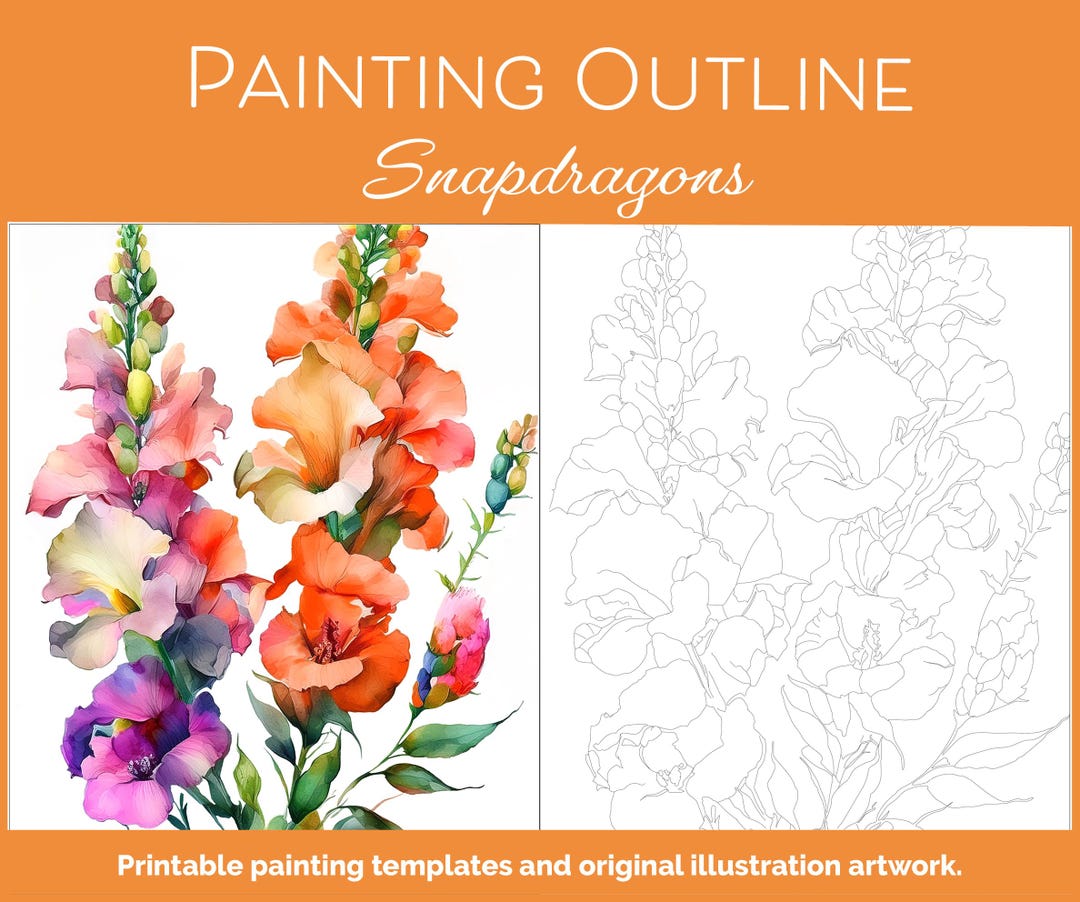 Snapdragon Flowers Botanical Watercolor Outline | Printable Flower ...