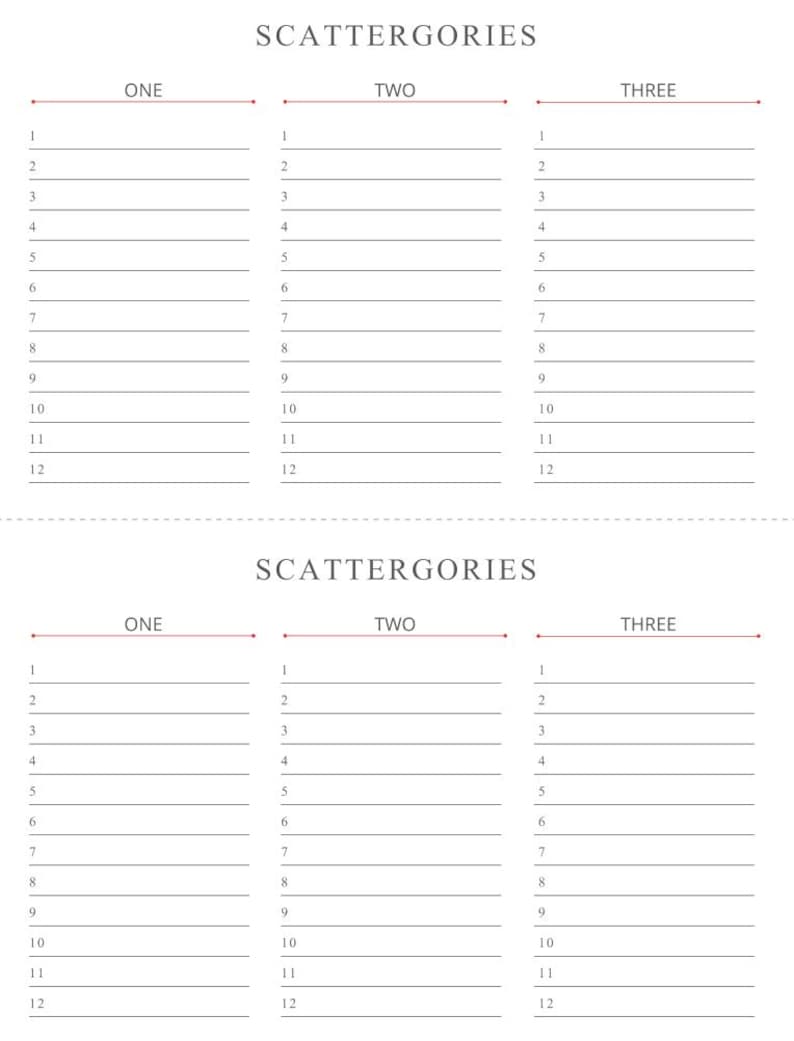 Scattergories Scorecard Printable | Instant Download Game Night PDF ...