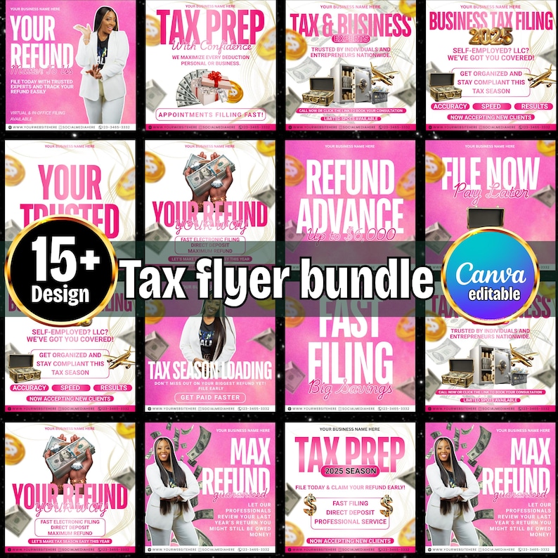 20 Tax Professional Flyers Bundle, Tax Prep Marketing, Pink Tax Prep ...