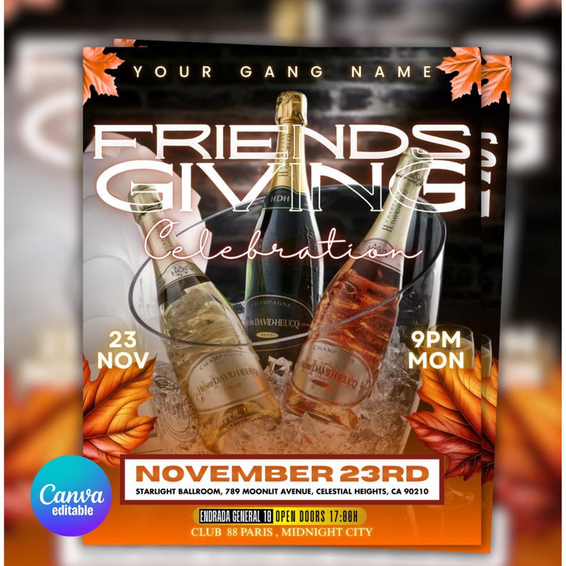 Friendsgiving Flyer Template, Canva Editable, Thanksgiving Party Flyer ...