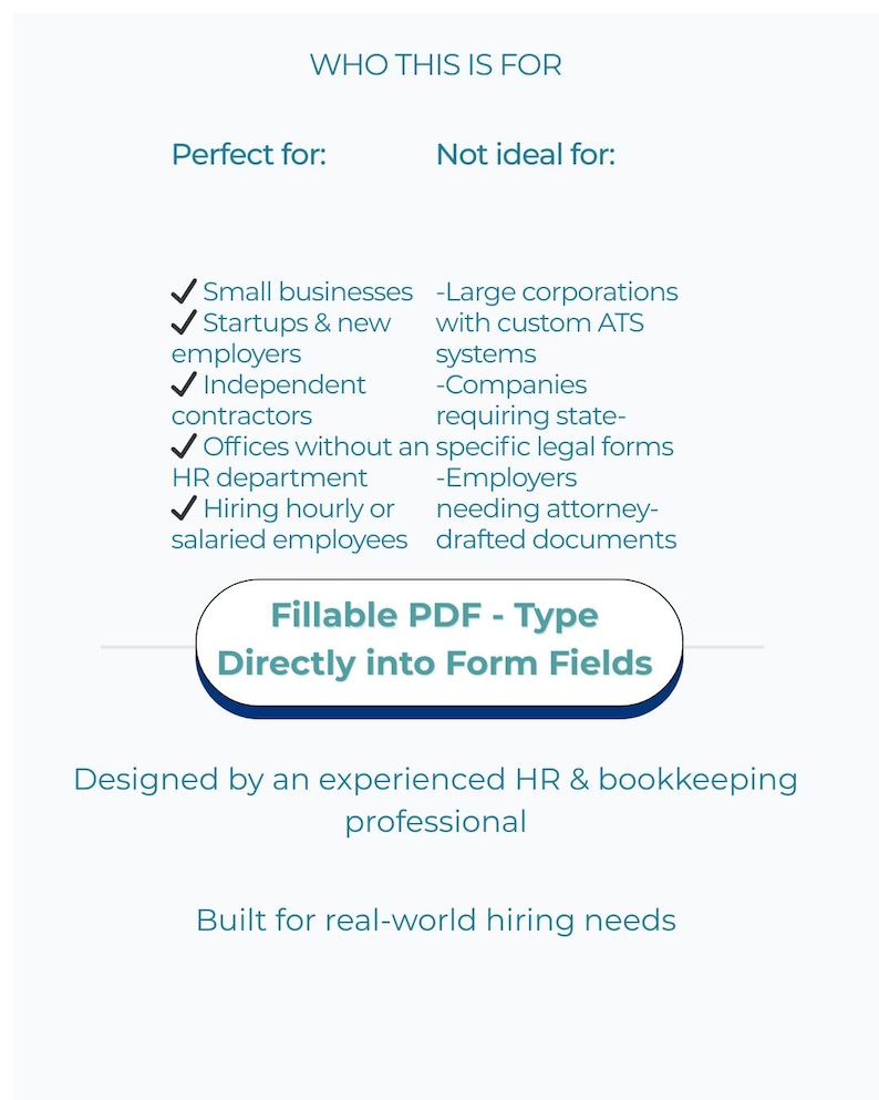 Fillable Employment Application PDF / Professional HR Hiring Form ...