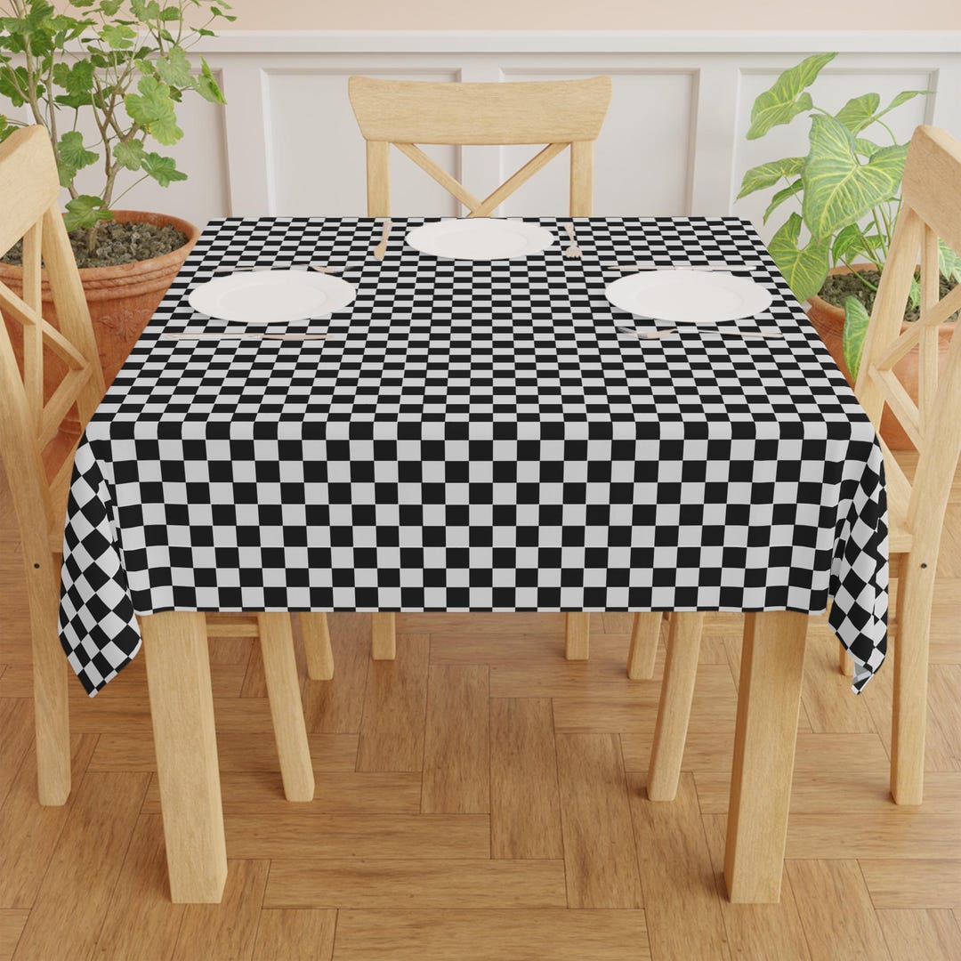 Black White Checkered Tablecloth | Checkerboard Pattern, Retro Diner - Etsy
