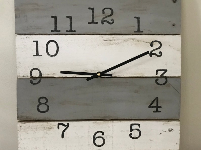 Wood Wall Clock in gray and white with black typewriter style | Etsy