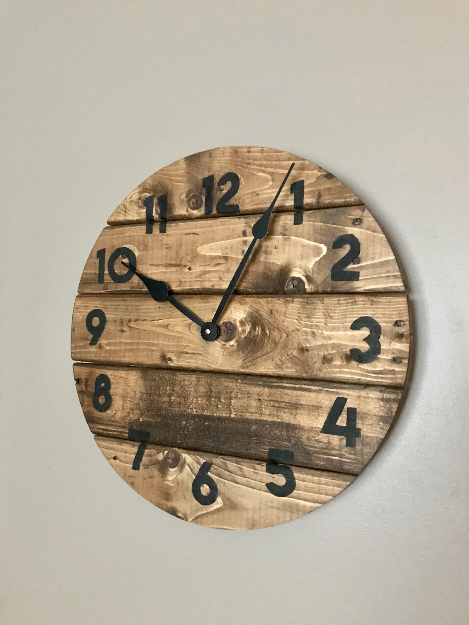 Modern Farmhouse Clock in Warm Coffee Stain Rustic Round Wall - Etsy