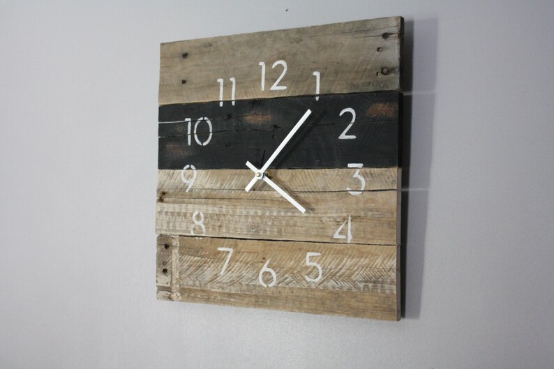 Wood Wall Clock Handcrafted in Black and White Farmhouse Clock Recycled ...