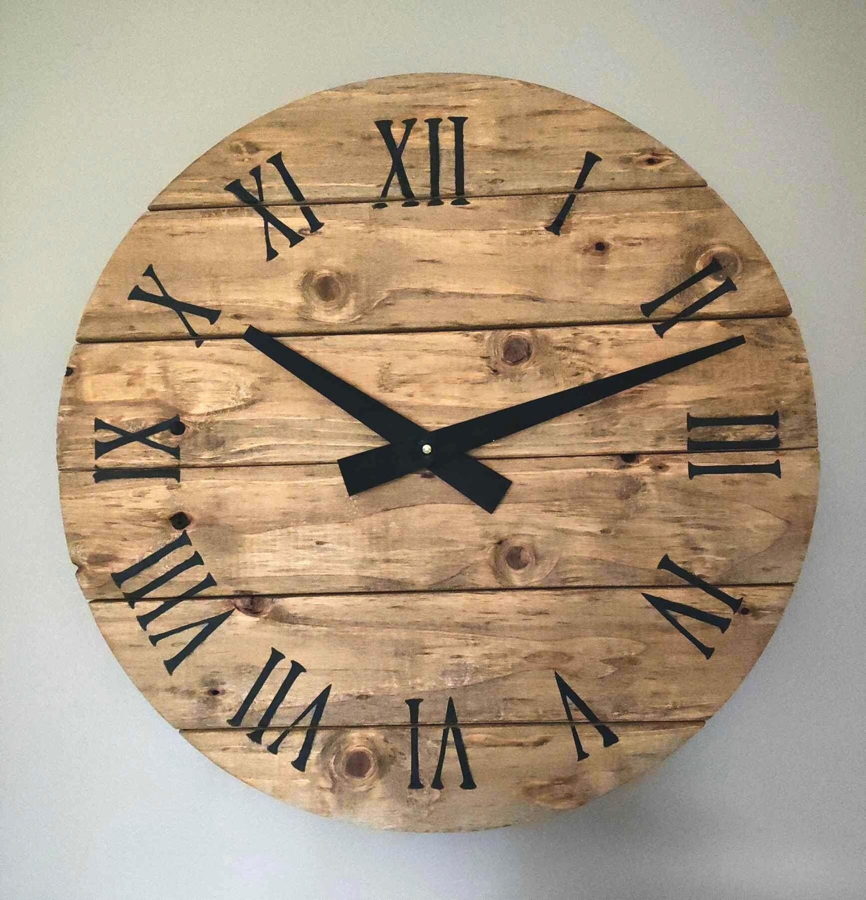 Golden Oak Wood Wall Clock: Rustic Roman Numeral Decor Real Wood Solid ...