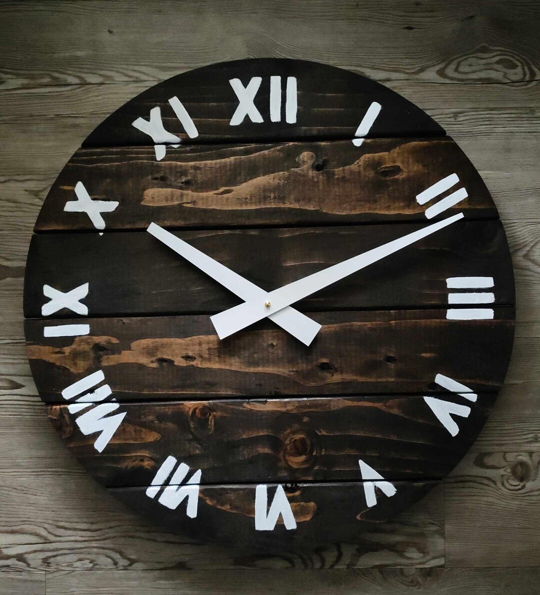 Large Wood Modern Farmhouse Clock in Dark Walnut, Rustic Round Wall ...