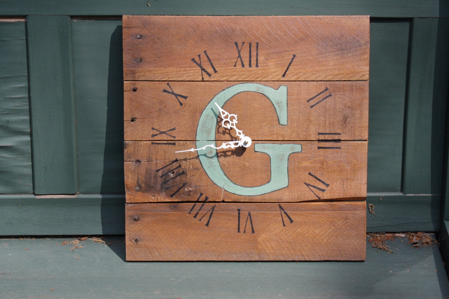 Custom MONOGRAM Pallet Wood Wall Clock with Gunstock Stain | Etsy