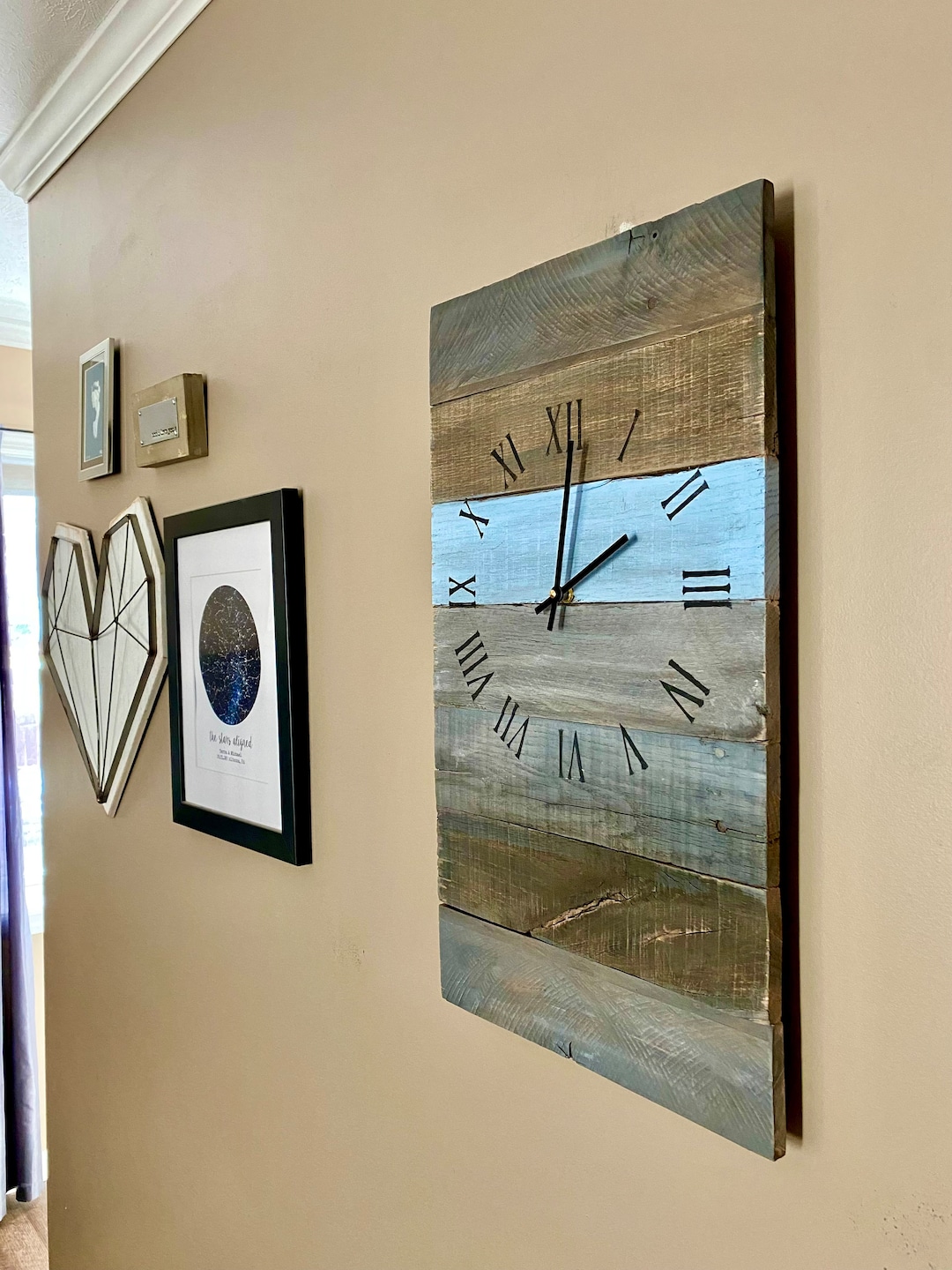 Rectangular Wall Clock, Gray Brown and Light Blue, Wall Hanging, Wall ...