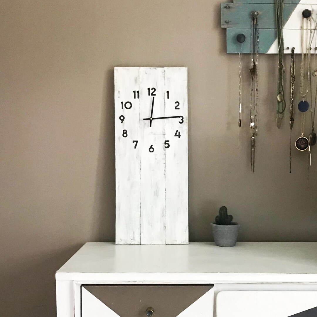 Rectangular Wall Clock, White Distressed Wall Decor, Unique Modern ...