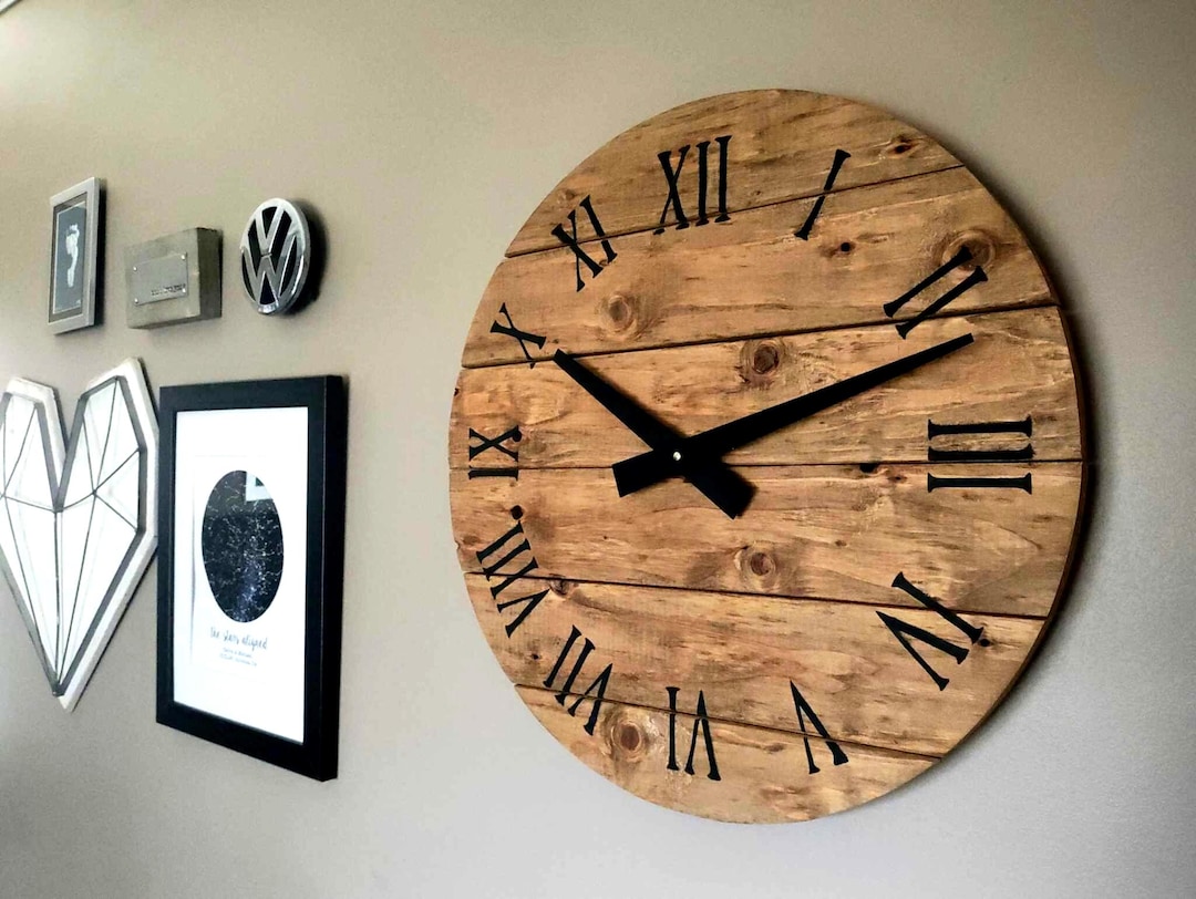 Golden Oak Wood Wall Clock: Rustic Roman Numeral Decor Real Wood Solid ...