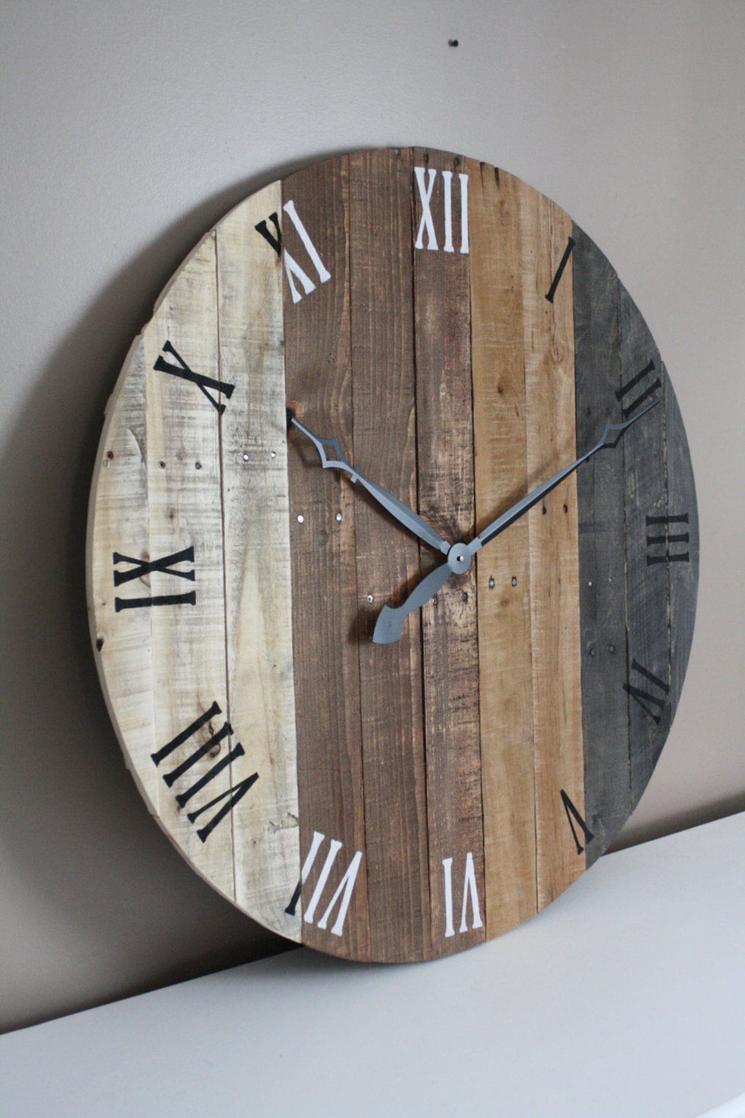 Wall Clock, Modern Rustic FARMHOUSE Decor, Round Clock, Grey Gray Brown ...