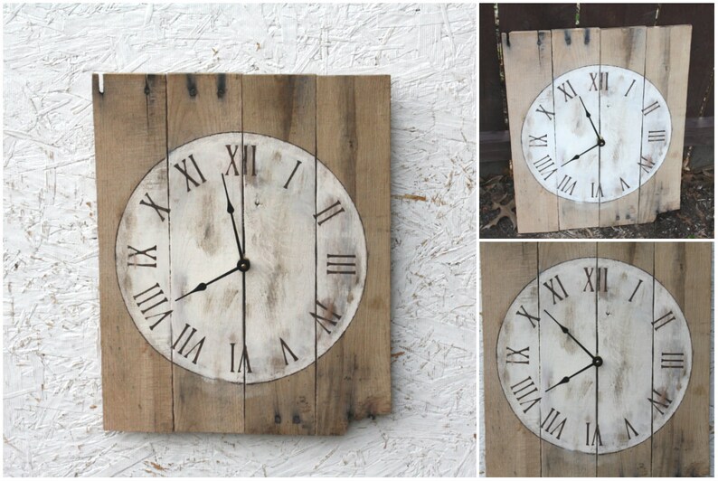 Farmhouse Wood Wall Clock, Country Home Decor, Rectangular With ROUND ...