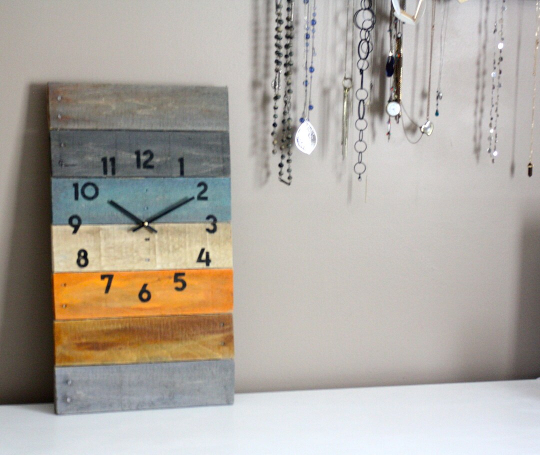 RECTANGULAR Reclaimed Wood Wall Clock Modern Coastal Decor Farmhouse ...