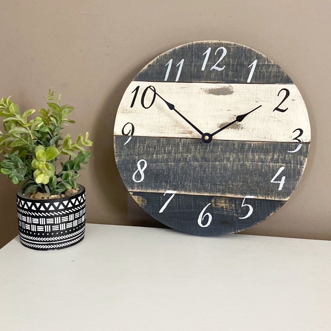 Gray Wood Clock, Round Distressed Wall Decor, Beach House Style ...