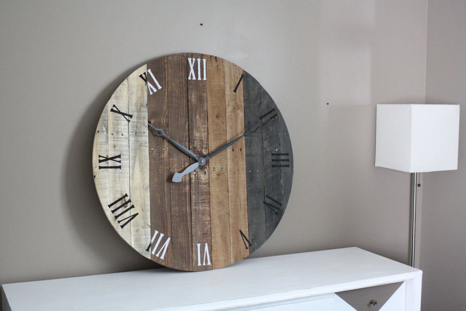 Wall Clock, Modern Rustic FARMHOUSE Decor, Round Clock, Grey Gray Brown ...