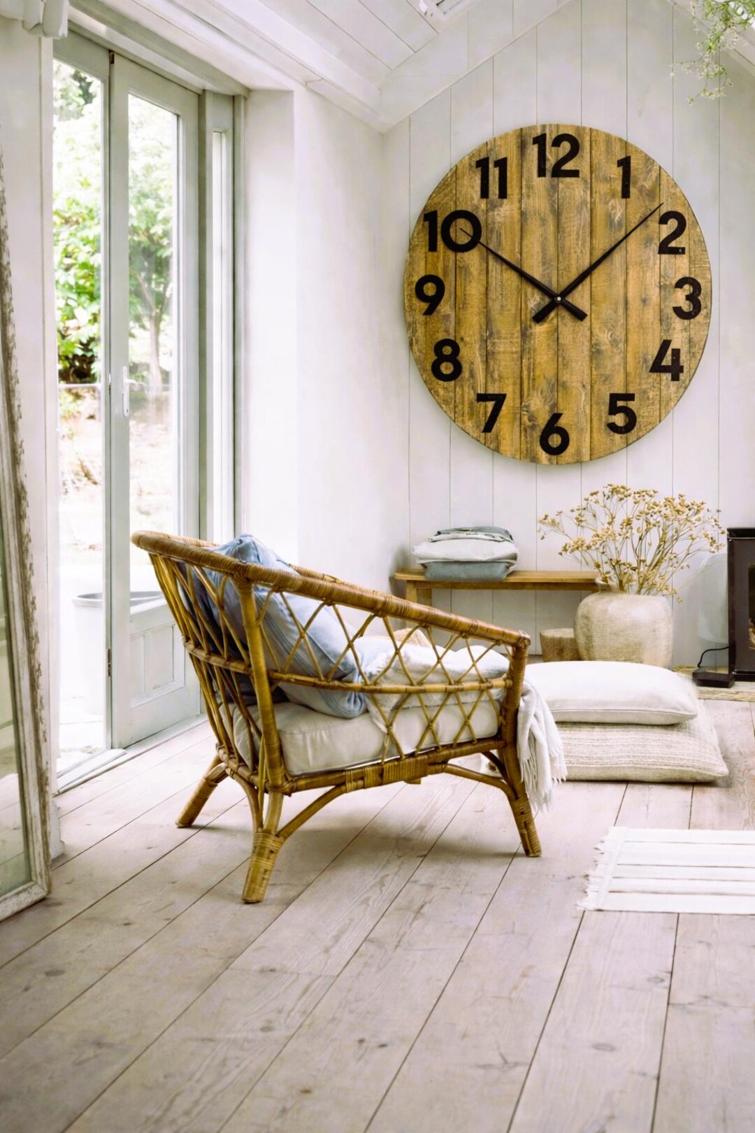 Modern Farmhouse Clock in Early American Stain, Rustic Round Wall Decor ...
