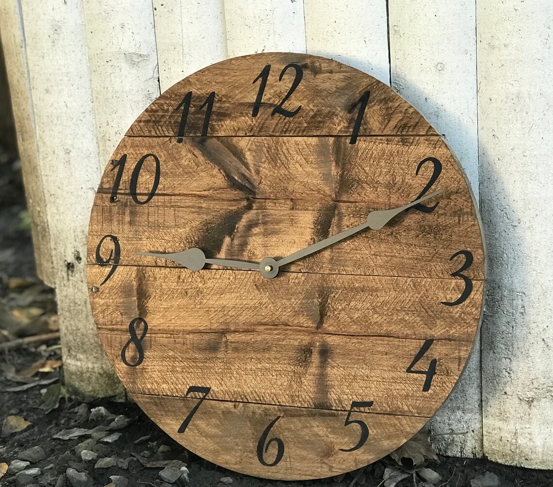 Round Wooden Clock Rustic Modern Farmhouse Decor Warm Brown - Etsy