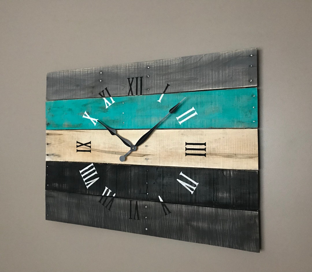 Oversized Wall Clock Rectangular 36" Wide by 26" Tall Reclaimed Wood ...