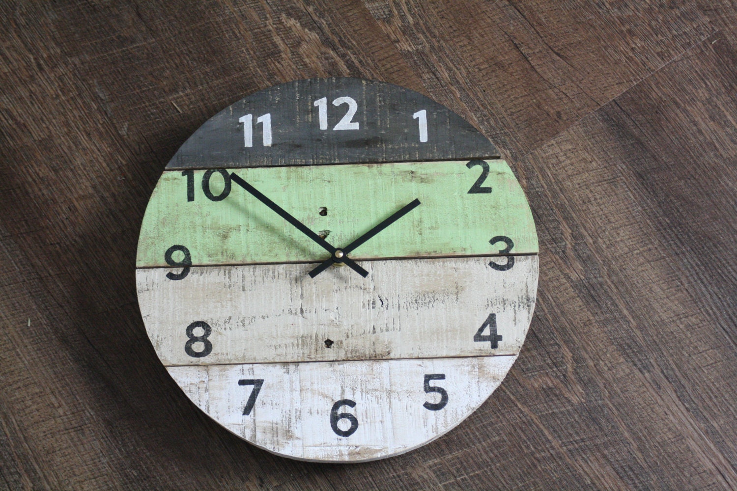 Kitchen Clock, Reclaimed Wood, Round Wood Wall Clock in Granny Smith ...