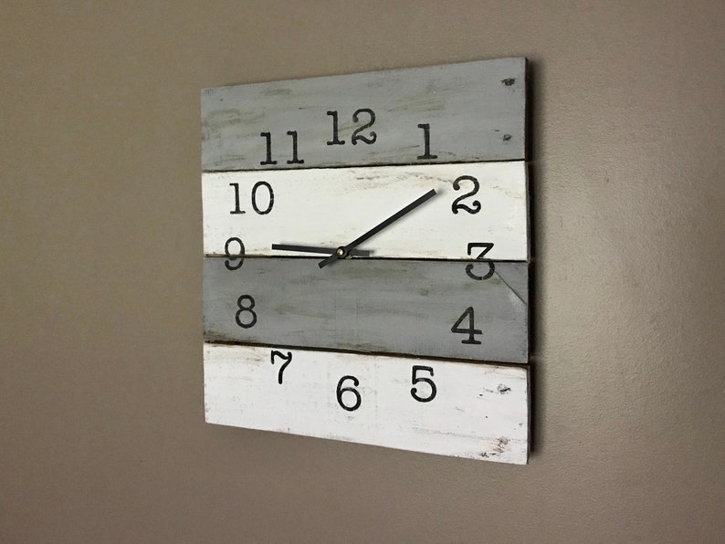 Wood Wall Clock in Gray and White With Black Typewriter Style - Etsy