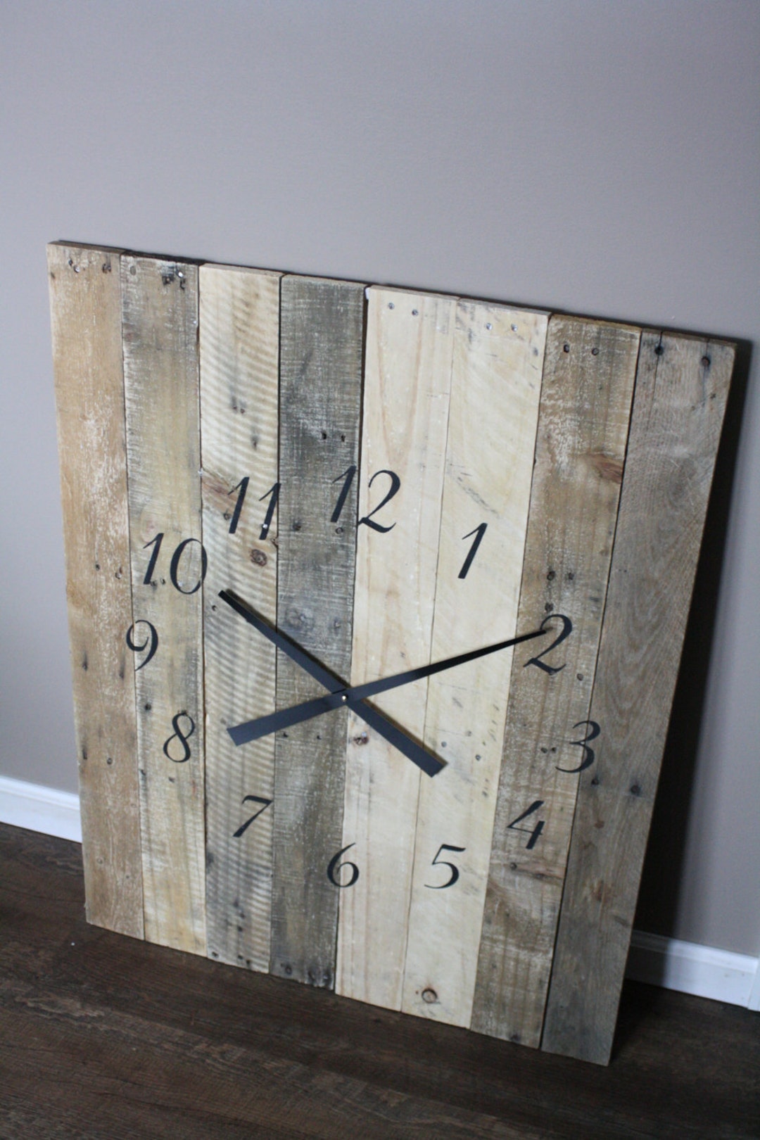 Large RECTANGULAR 36" by 26" Wall Clock. Natural Wood Tones Farmhouse ...