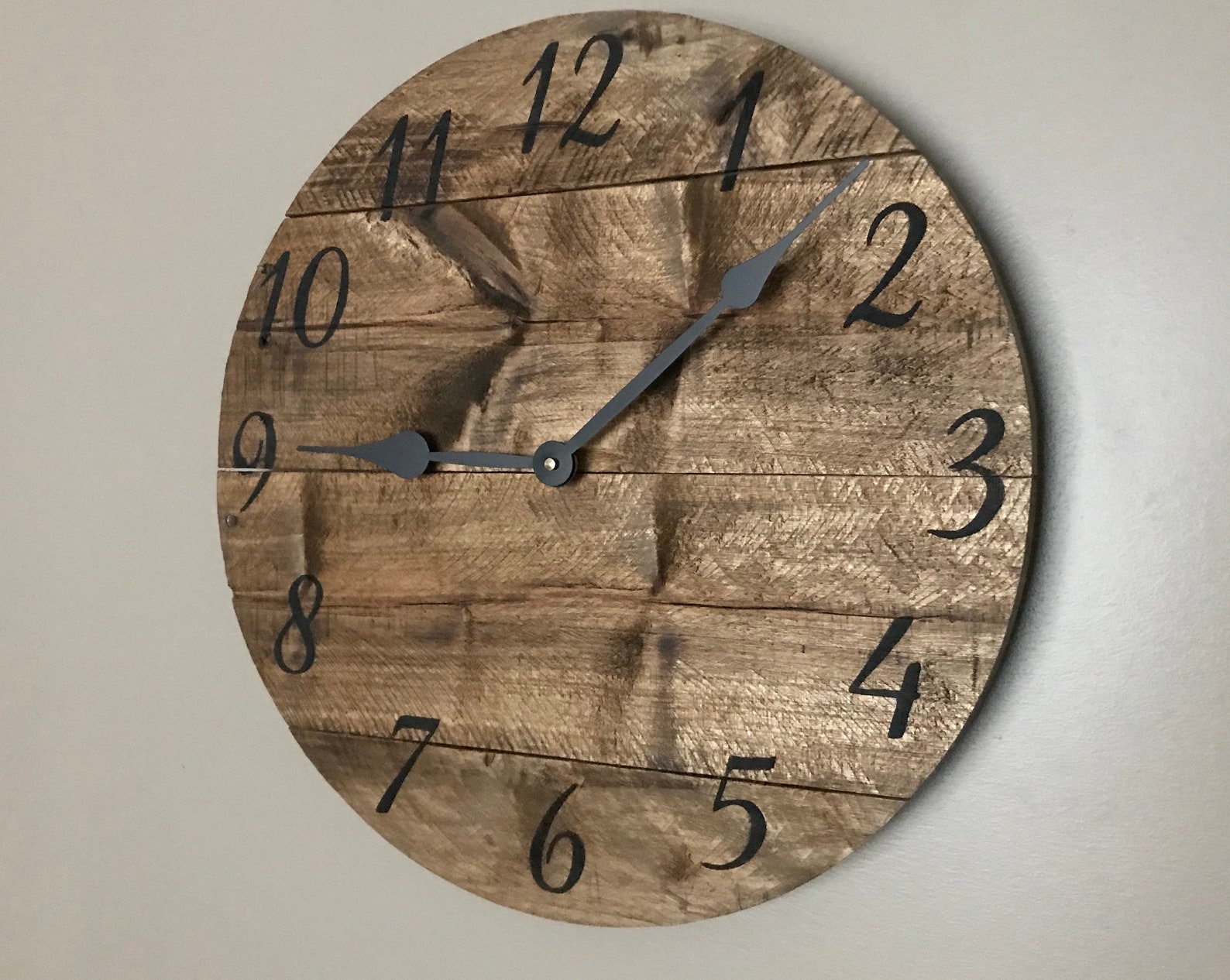 Round Wooden Clock Rustic Modern Farmhouse Decor Warm Brown - Etsy