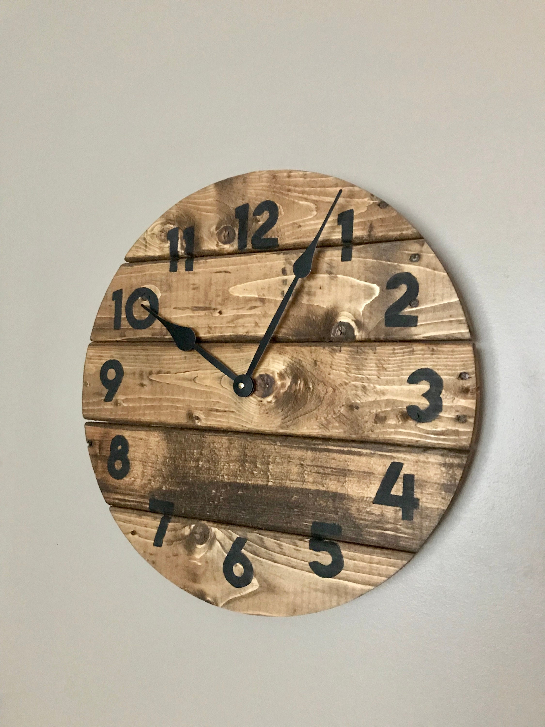 Rustic Modern Farmhouse Clock, Warm Coffee Stain, Natural Wood Grains ...