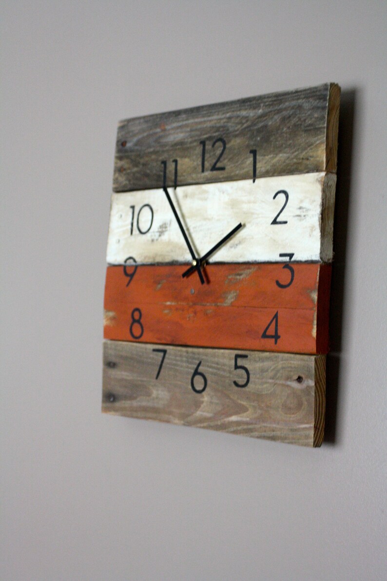 Reclaimed Wood Wall Clock in Ivory and Rusty Burnt Orange | Etsy