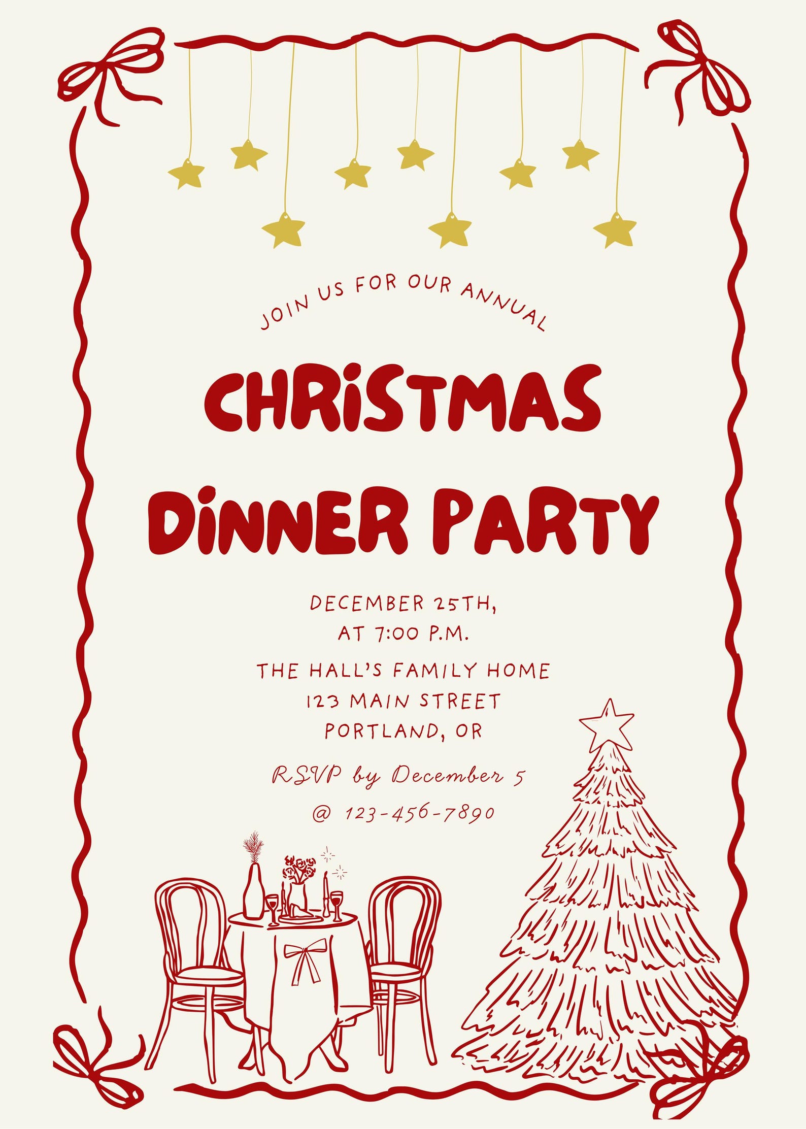 Christmas Dinner Party Invitation Template | Canva Editable | Holiday ...