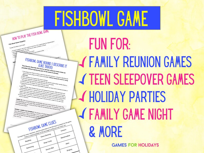 Fishbowl Game Party Printable for Reunion Games, Sleepover Activities ...