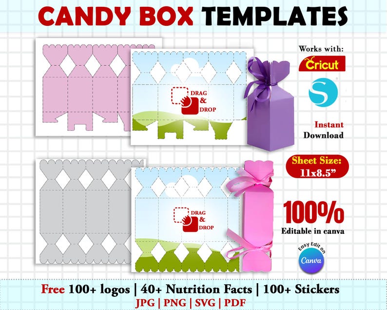 Candy Box Template Cut, Candy Shaped Box Svg, Candy Gift Box Template ...