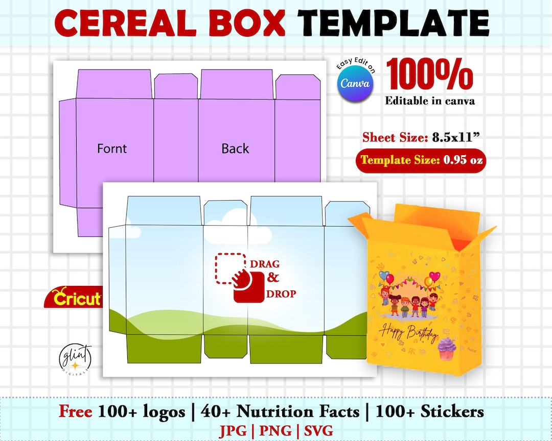 Cereal Box Canva Template, Cereal Box Packaging Template, Cereal Box ...