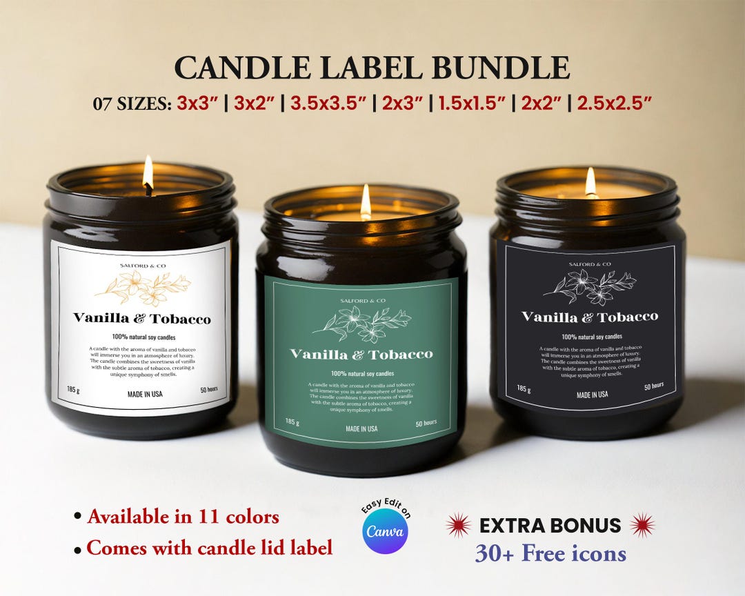 Editable Candle Label Bundle, Modern Candle Label Designs, Candle ...