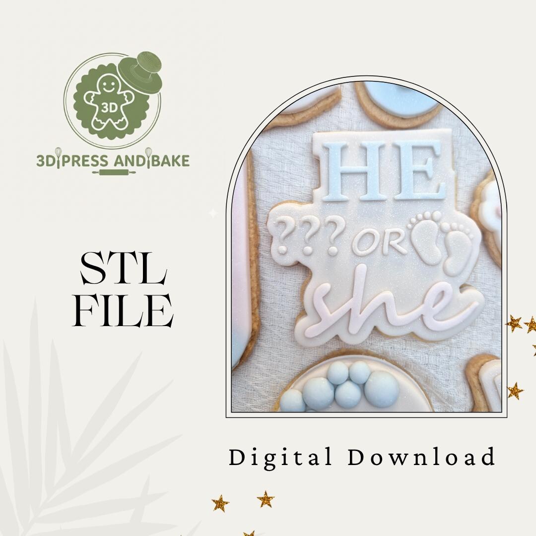 Gender Reveal He or She Cookie Stamp & Cutter STL Files - Digital File ...