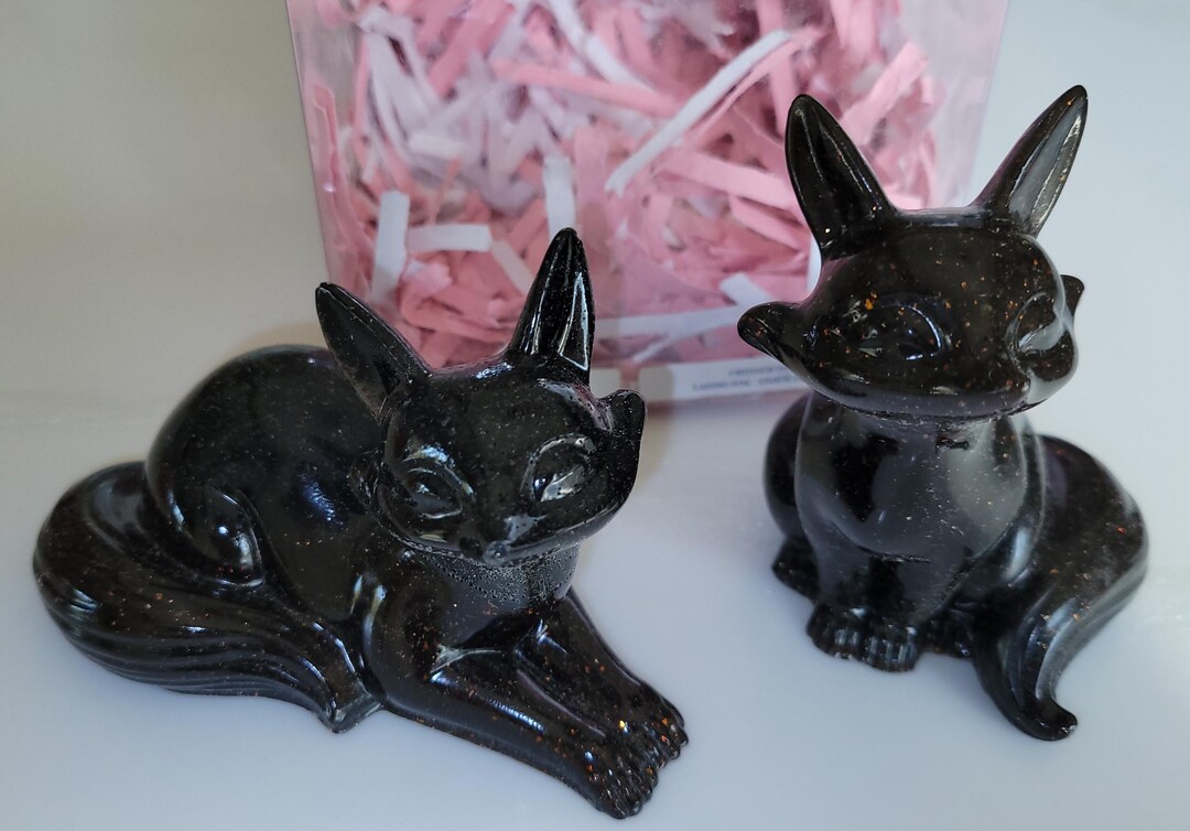 FOX SET 2pc BLACK Resin Figurines New Foxes Animal Decorative ...