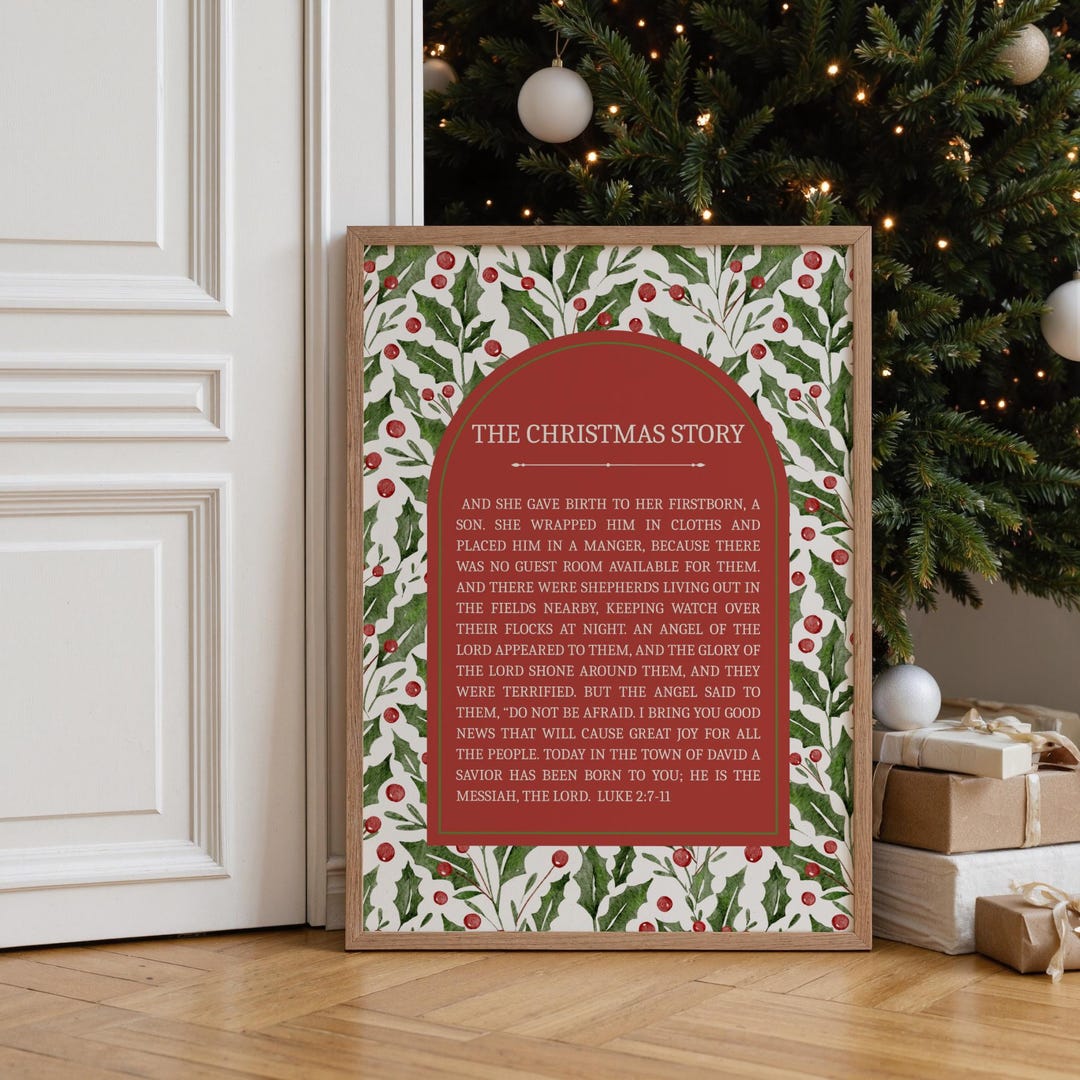 Luke 2 Christmas Story Print | Holly Bible Verse Decor (digital ...