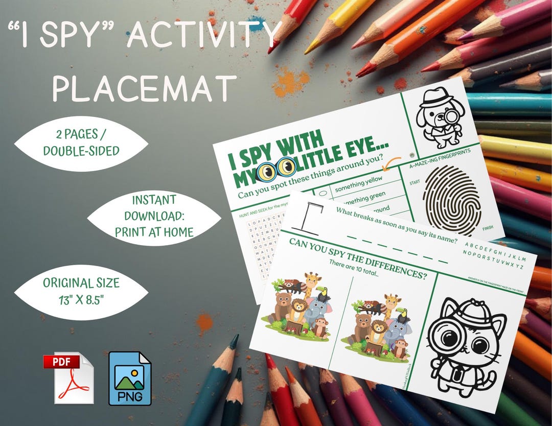 I SPY Themed Activity Placemat: Double-sided Printable Sheet With ...